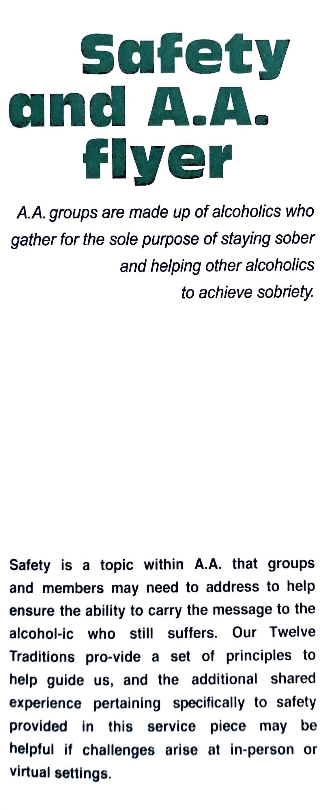 Safety and AA Flyer – Alcoholics Anonymous